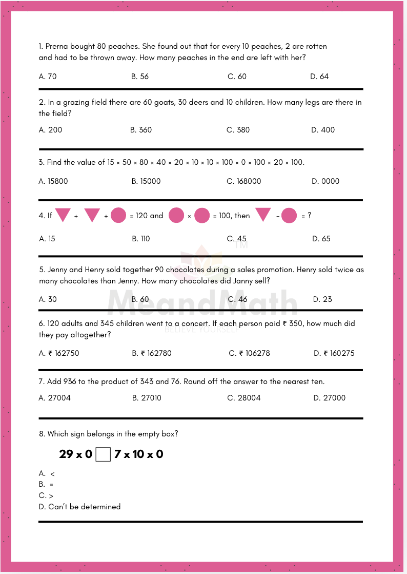 Grade 4 Chapter 4 Math Worksheet Download Grade 4 Chapter 4 Math Worksheet Download